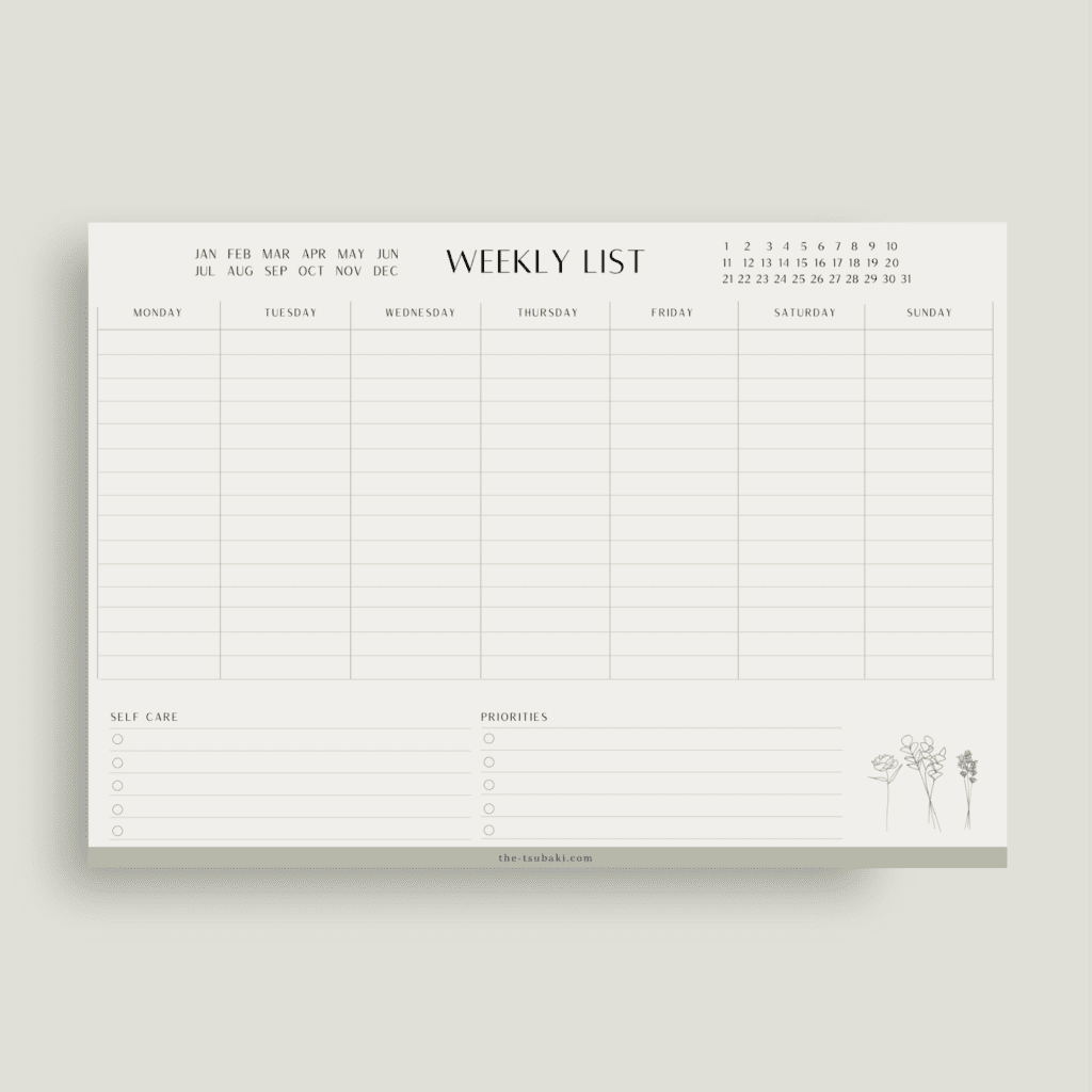 Weekly List Pad Simple Planner - The Tsubaki