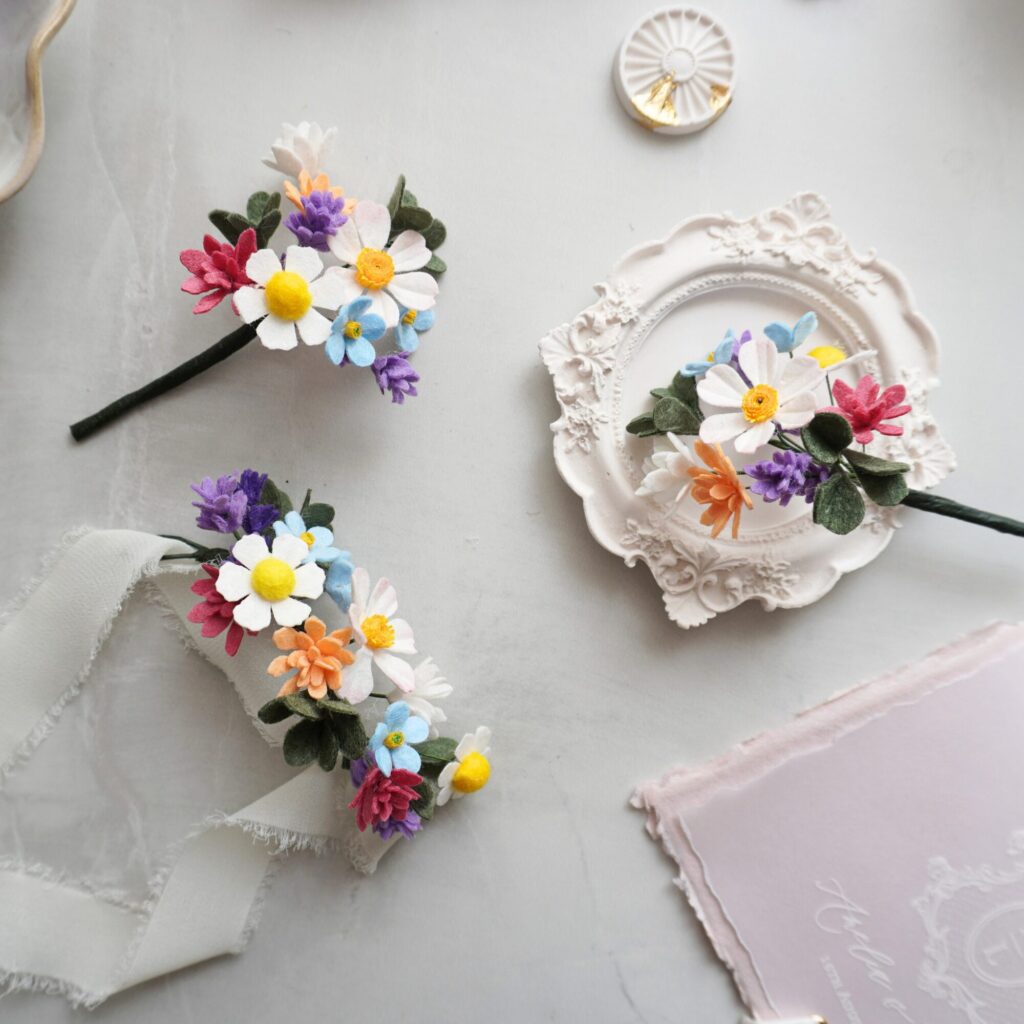 Felt Wildflower Corsage and Boutonniere Set - The Tsubaki